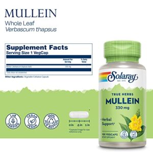 SOLARAY Mullein Leaf, Herbal Support for Healthy Respiratory and Bronchial Function 330mg, Vegan, 100 Servings, 100 VegCaps (Pack of 2)