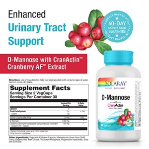 SOLARAY D-Mannose with CranActin Cranberry Supplement 400mg, Urinary Tract Health & Bladder Support Capsules with Vitamin C for Immune Function, Vegan, 60 Day Guarantee, 30 Servings, 60 VegCaps