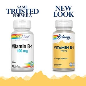 SOLARAY Vitamin B-1 100 mg | Healthy Energy Metabolism, Skin, Brain, Heart & Nervous System Support | 100 VegCaps