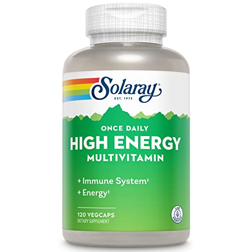 SOLARAY Once Daily High Energy Multivitamin, Iron Free, Timed Release Energy Support, Whole Food and Herb Base Ingredients, Men’s and Women’s Multi Vitamin, 120 Servings, 120 VegCaps