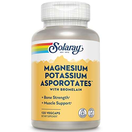 Solaray Magnesium and Potassium Asporotates w/ Bromelain | Healthy Electrolyte, Muscle, Heart & Cellular Support | 60 Servings | 120 VegCaps