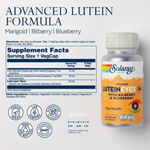 SOLARAY Advanced Lutein Eyes 24mg with Bilberry Extract and Blueberry Extract, Eye & Macular Health Support Supplement Supplying Zeaxanthin from Marigold, Vegan (60 Servings, 60 VegCaps)