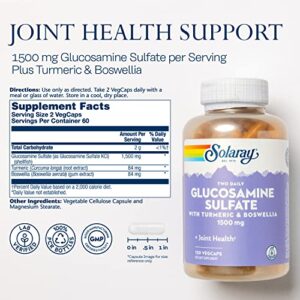 SOLARAY Glucosamine Sulfate 1500 mg, 2 Daily | Healthy Joint Support with Turmeric & Boswellia (60 Serv, 120 CT)