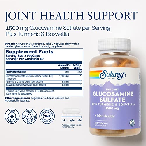 SOLARAY Glucosamine Sulfate 1500 mg, 2 Daily | Healthy Joint Support with Turmeric & Boswellia (60 Serv, 120 CT)