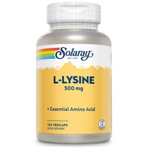 solaray l-lysine 500mg | amino acid | healthy cognitive, immune system & gi function, bones, joints & skin support | 120 vegcaps