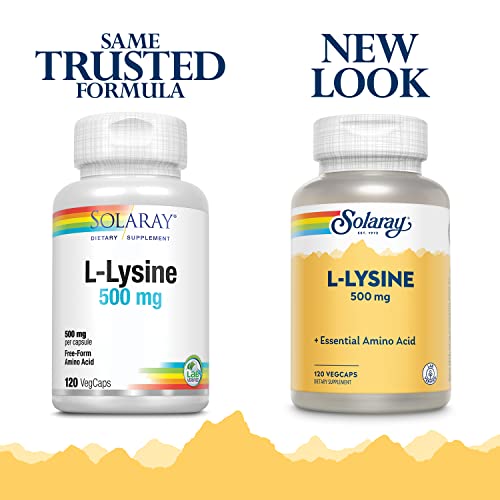 SOLARAY L-Lysine 500mg | Amino Acid | Healthy Cognitive, Immune System & GI Function, Bones, Joints & Skin Support | 120 VegCaps