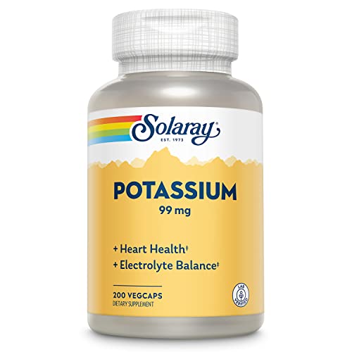 Solaray Potassium 99 mg, Fluid and Electrolyte Balance Formula, Potassium Supplement for Muscle, Nerve, Cellular and Heart Health Support, 60-Day Money Back Guarantee, 200 Servings, 200 VegCaps