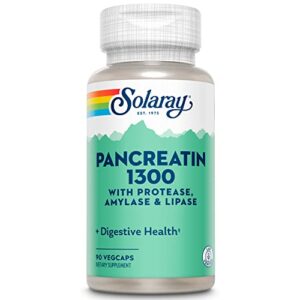 solaray pancreatin 1300 | pancreatic digestive enzymes plus papaya for healthy digestion support | 90 vegcaps, 90 serv.