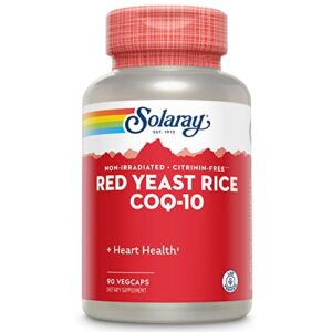 solaray red yeast rice plus coq-10 & no-flush niacin vitamin b-3, healthy heart & cardiovascular support, non-irradiated & citrinin free, 60 day money back guarantee, 90 servings, 90 vegcaps