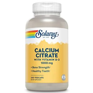 solaray calcium citrate w/ vitamin d3 1000mg, healthy bones & teeth, heart, muscle & nerve support, 60 serv, 240 vegcaps