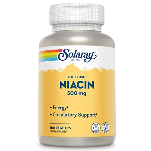 SOLARAY Niacin, No Flush 500 mg, Healthy Energy & Circulatory System Support, Vegan, 100 Servings, 100 VegCaps