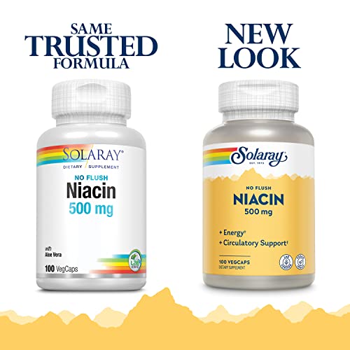 SOLARAY Niacin, No Flush 500 mg, Healthy Energy & Circulatory System Support, Vegan, 100 Servings, 100 VegCaps