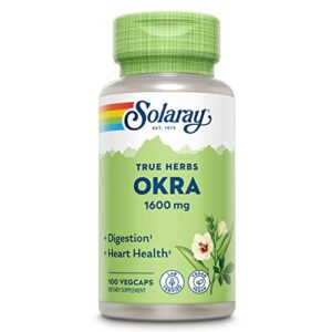 solaray okra fruit 1600 mg, healthy digestion, regularity & cardiovascular support, soluble fiber, 25 serv, 100 vegcaps