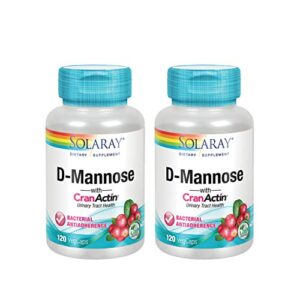 solaray d-mannose with cranactin cranberry extract 1000mg | for normal, healthy urinary tract support | with vitamin c | non-gmo & vegan | 120 count | 2 pk