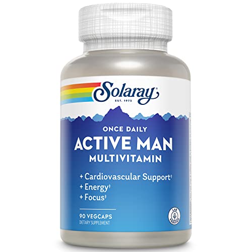 SOLARAY Once Daily Active Man Multivitamin & Mineral, Multivitamin for Cardiovascular, Support, Energy & Focus, Digestive Enzyme Blend, Amino Acids and Whole Food Base, 90 Servings, 90 VegCaps