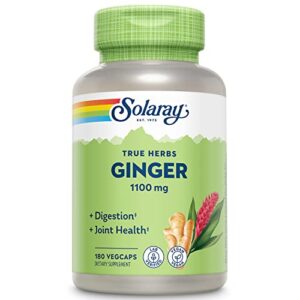 solaray ginger root 1100mg | healthy digestion, joints and motion & stomach discomfort support | whole root | non-gmo & vegan | 180 vegcaps