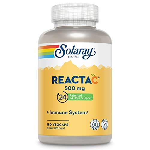 SOLARAY Reacta-C with 500mg Vitamin C, 200mg Bioflavonoid Concentrate, Immune System Defense Vitamins, Patented 24 Hour Immunity Booster Support Supplement, Vegan, 180 Capsules, 180 Servings.