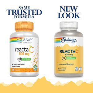 SOLARAY Reacta-C with 500mg Vitamin C, 200mg Bioflavonoid Concentrate, Immune System Defense Vitamins, Patented 24 Hour Immunity Booster Support Supplement, Vegan, 180 Capsules, 180 Servings.