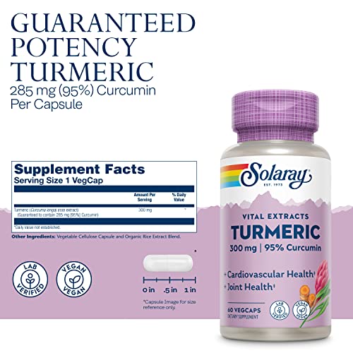 SOLARAY Turmeric Root Extract 300mg, Joint & Heart Health Support, Guaranteed Potency Extract, 60 Servings, 60 VegCaps