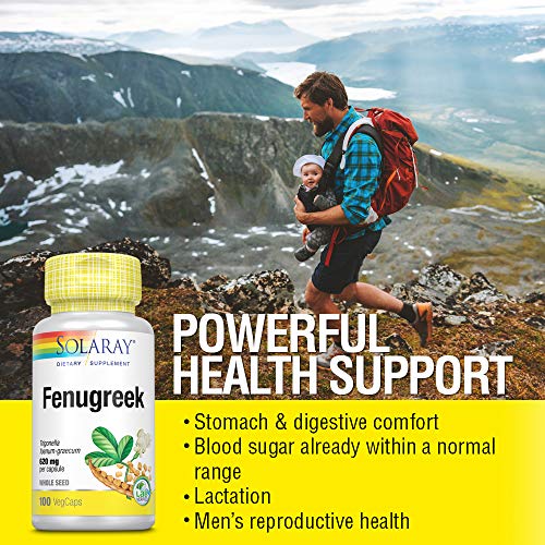 SOLARAY Fenugreek Seed 620mg - 100 VegCaps - Healthy Digestion & Lactation Support - Non-GMO & Vegan - 50 Servings