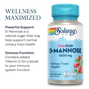 SOLARAY D-Mannose with CranActin Cranberry Supplement 400mg, Urinary Tract Health & Bladder Support Capsules with Vitamin C, Vegan, 60 Day Guarantee (120 CT)