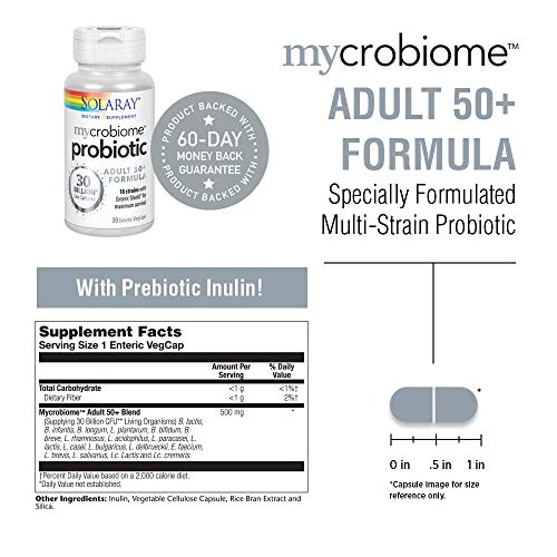 SOLARAY Mycrobiome Probiotic Adult 50+ Formula | Healthy Digestion, Metabolism, Energy, Colon & Urinary Tract Support | 30 Billion CFU | 30 VegCaps