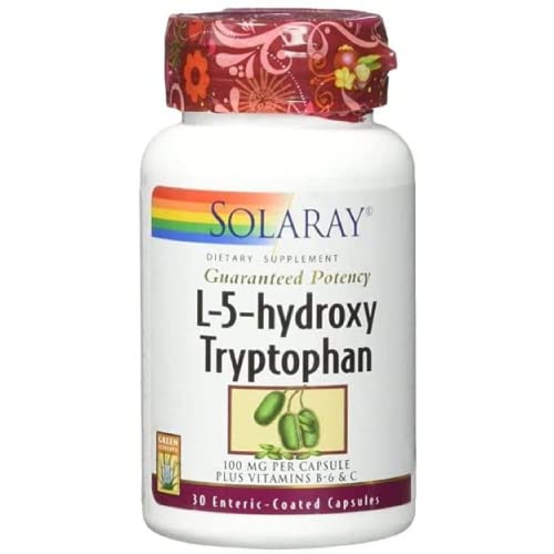 SOLARAY L-5-hydroxytryptophan (5-HTP) - 30 Enteric-Coated Capsules - 100 mg - Also Includes Vitamins B-6 & C