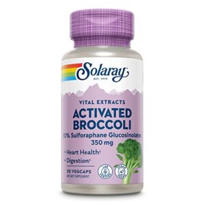 solaray activated broccoli seed extract 350 mg, 10% sulforaphane glucosinolates for antioxidant support, heart health and digestive support, vegan and lab verified, 30 servings, 30 vegcaps