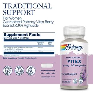 SOLARAY Vitex Chaste Berry Extract 225mg | Traditional Womens Health Support Supplement | Contains .5% Agnuside | Non-GMO | Vegan | 60 VegCaps