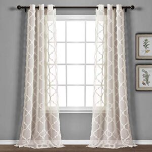 lush decor beige avon trellis grommet sheer window curtain panel pair (84″ x 38″)