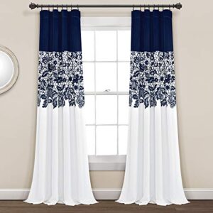 lush decor lush dÉcor navy estate garden print curtains room darkening window panel set for living, dining, bedroom (pair), 84” long x 52” wide