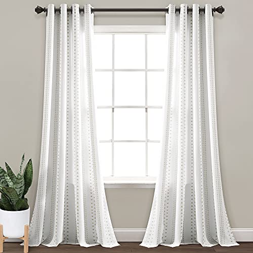 Lush Decor Hygge Stripe Window Curtain Panel Pair, 84 in x 52 in (Long x Wide), Taupe & White