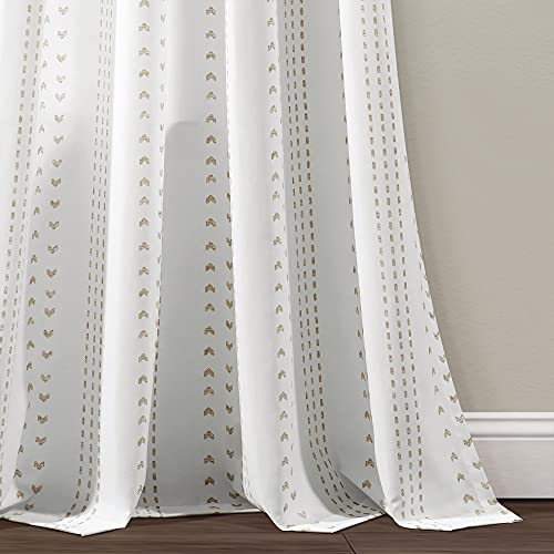 Lush Decor Hygge Stripe Window Curtain Panel Pair, 84 in x 52 in (Long x Wide), Taupe & White