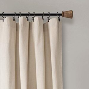 Lush Decor Linen Button Farmhouse Curtains, Single Panel, Pleated Two Tone Design 40"W x 84"L, Linen