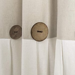 Lush Decor Linen Button Farmhouse Curtains, Single Panel, Pleated Two Tone Design 40"W x 84"L, Linen