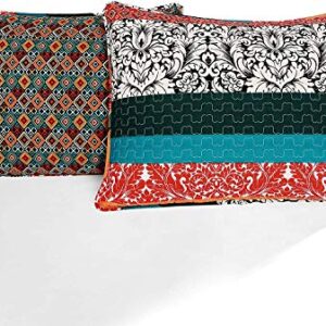 Lush Decor Boho Stripe Quilt Reversible 3 Piece Bohemian Design Bedding Set - King - Turquoise and Tangerine