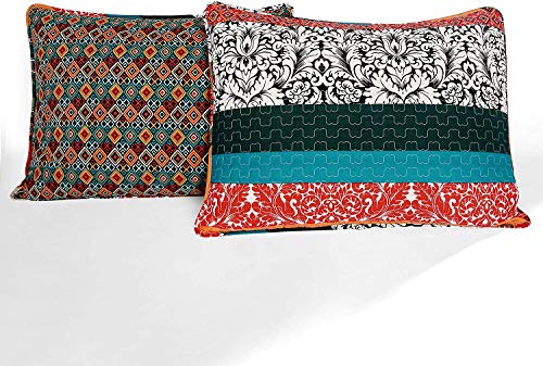 Lush Decor Boho Stripe Quilt Reversible 3 Piece Bohemian Design Bedding Set - King - Turquoise and Tangerine