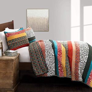 Lush Decor Boho Stripe Quilt Reversible 3 Piece Bohemian Design Bedding Set - King - Turquoise and Tangerine