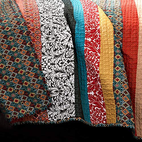 Lush Decor Boho Stripe Quilt Reversible 3 Piece Bohemian Design Bedding Set - King - Turquoise and Tangerine