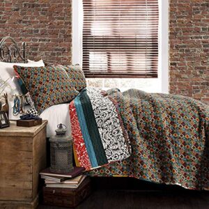 Lush Decor Boho Stripe Quilt Reversible 3 Piece Bohemian Design Bedding Set - King - Turquoise and Tangerine