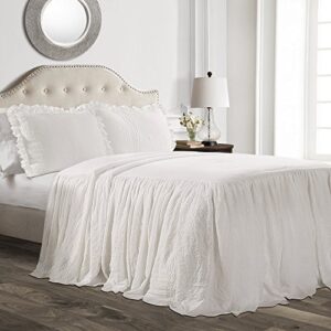 lush decor ruffle skirt bedspread vintage chic farmhouse style lightweight 3 piece set, king, white