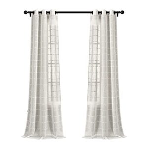 Lush Decor Farmhouse Textured Grommet Sheer Window Curtain Panel Pair, 95" Long x 38" Wide, White