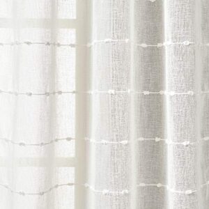 Lush Decor Farmhouse Textured Grommet Sheer Window Curtain Panel Pair, 95" Long x 38" Wide, White