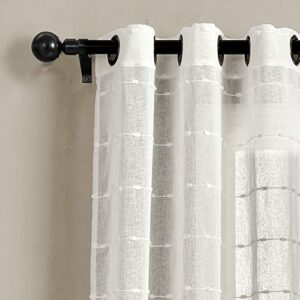 Lush Decor Farmhouse Textured Grommet Sheer Window Curtain Panel Pair, 95" Long x 38" Wide, White