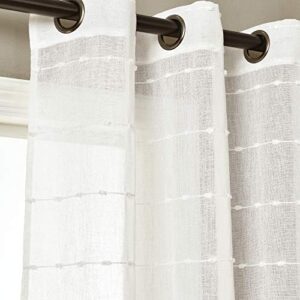 Lush Decor Farmhouse Textured Grommet Sheer Window Curtain Panel Pair, 95" Long x 38" Wide, White