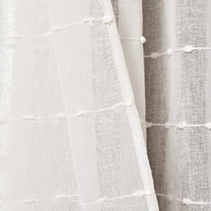 Lush Decor Farmhouse Textured Grommet Sheer Window Curtain Panel Pair, 95" Long x 38" Wide, White