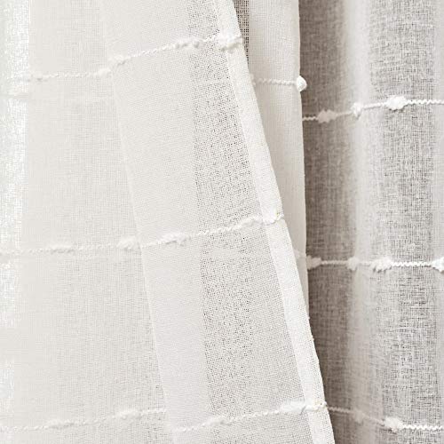 Lush Decor Farmhouse Textured Grommet Sheer Window Curtain Panel Pair, 95" Long x 38" Wide, White