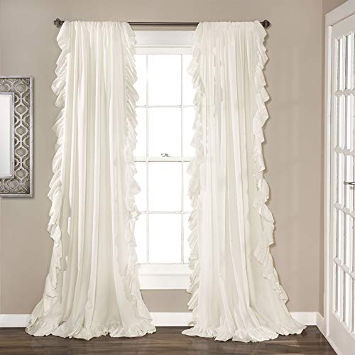 Lush Decor Reyna Ruffle Window Curtain Panel Set for Living, Dining, Bedroom (Pair), 54"W x 95"L, White