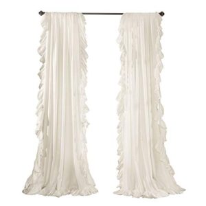 Lush Decor Reyna Ruffle Window Curtain Panel Set for Living, Dining, Bedroom (Pair), 54"W x 95"L, White