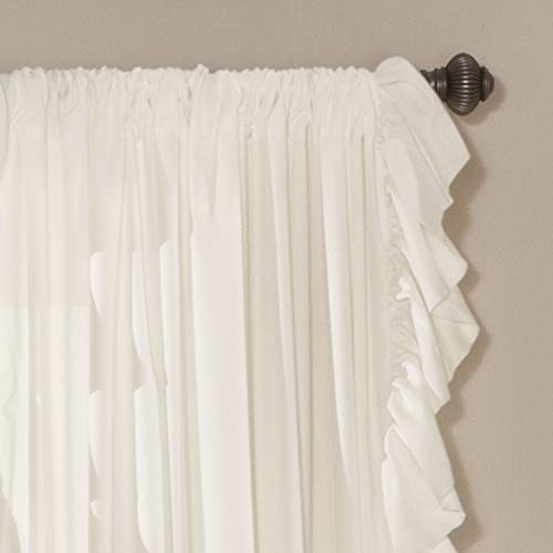 Lush Decor Reyna Ruffle Window Curtain Panel Set for Living, Dining, Bedroom (Pair), 54"W x 95"L, White